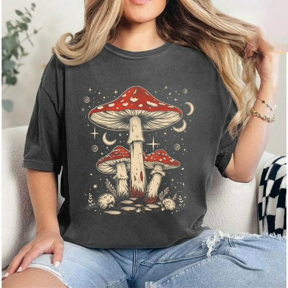 Boho Retro Hippie Mushrooms Natural T-shirt, Cottagecore Shirt ...