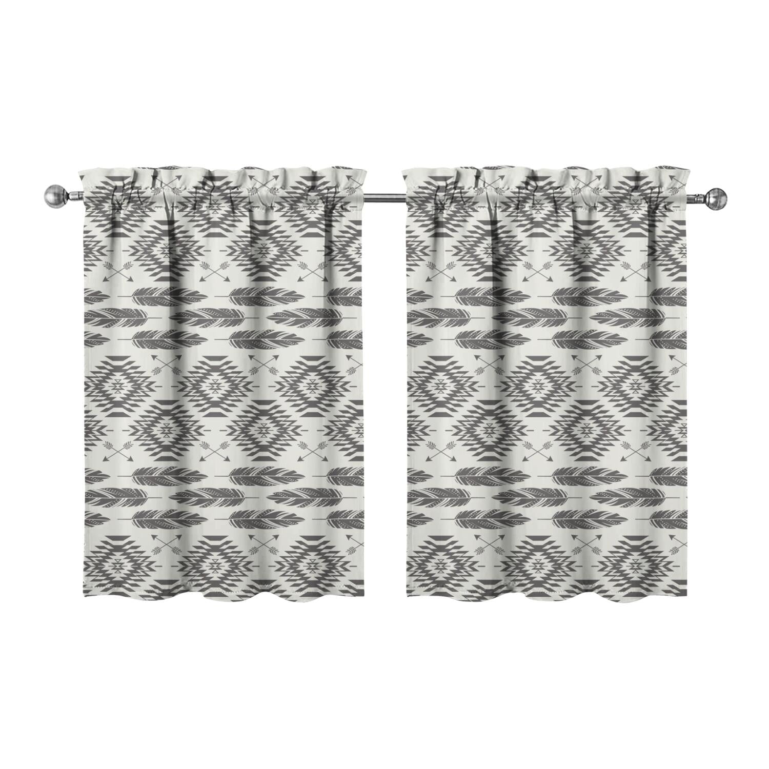 Boho Retro Kitchen Curtains Set of 2, 27.5x36 Inch Geometric Semi-Sheer ...