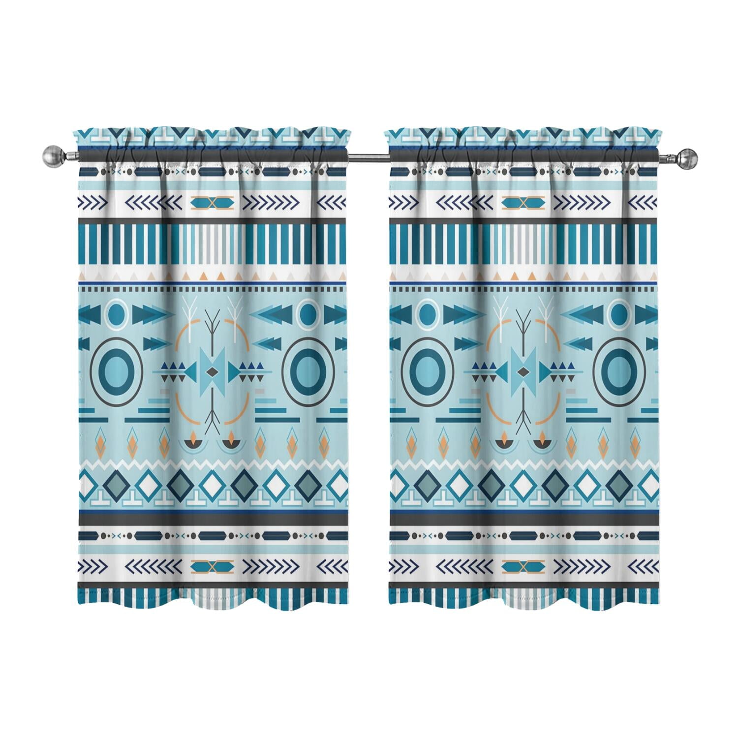 Boho Retro Kitchen Curtains Set of 2, 27.5x39 Inch Geometric Semi-Sheer ...