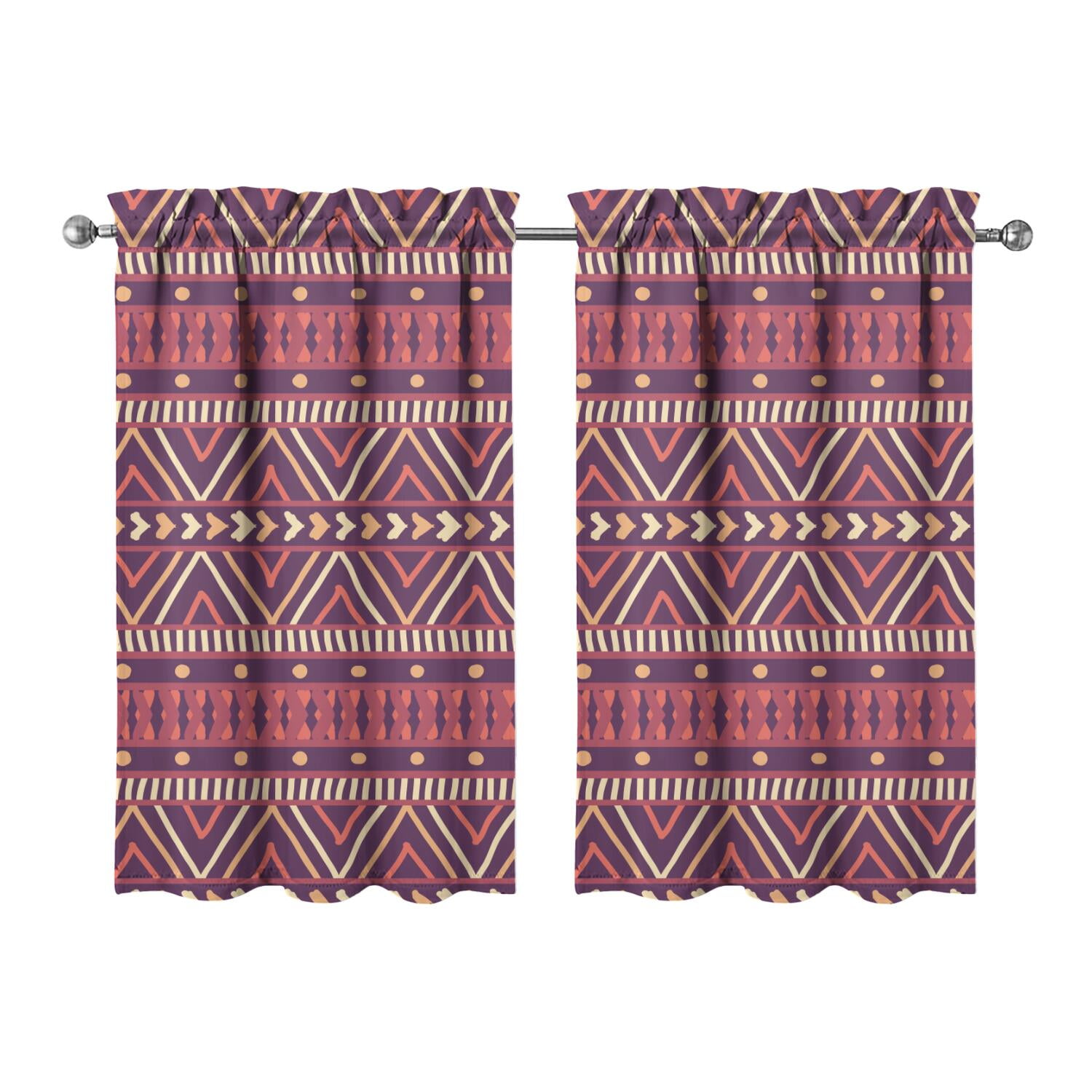 Boho Retro Kitchen Curtains Set of 2, 27.5x39 Inch Geometric Semi-Sheer ...