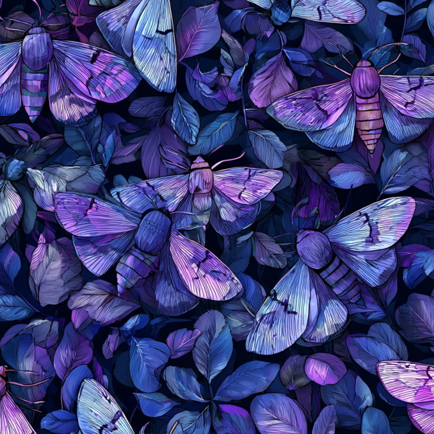Boho Retro Peel and Stick Wallpaper Ethereal Moths Midnight Blue Violet ...