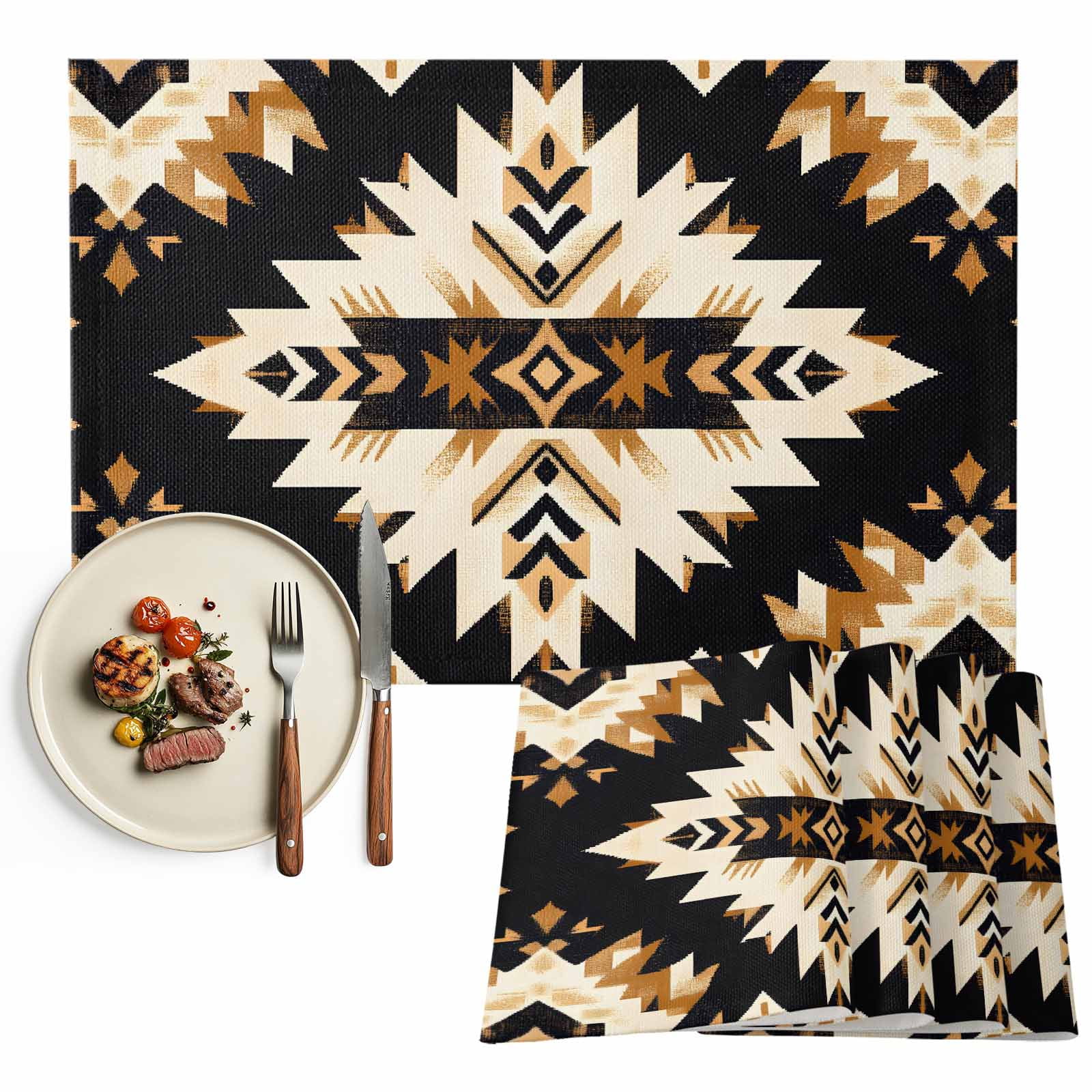 Boho Retro Placemats Set of 8, Ethnic Tribal Floral Pattern Table Mats ...