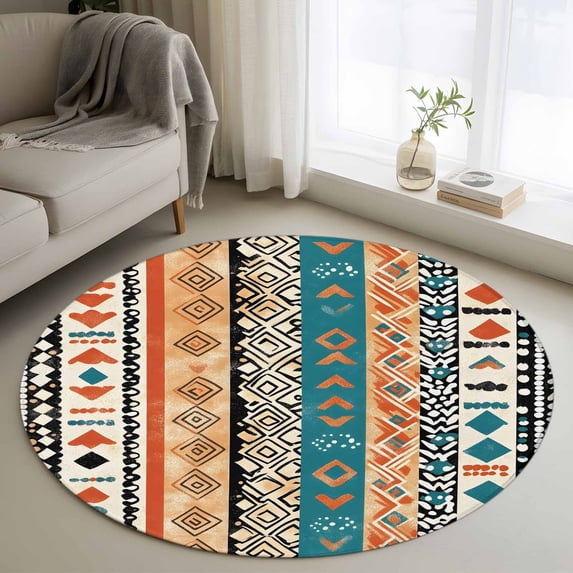 Boho Retro Round Area Rug 4 FT, Non Slip Indoor Outdoor Rug, Bohemian ...