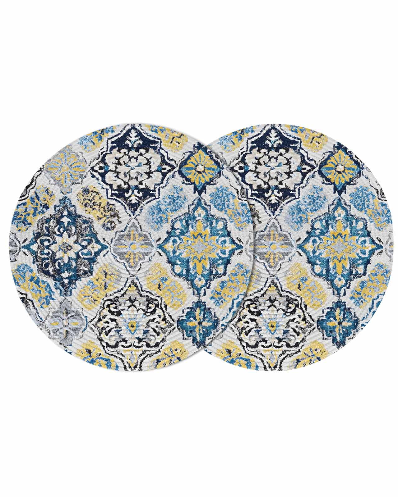 Boho Retro Round Table Placemats set of 2, Ethnic Tribal Floral Pattern ...