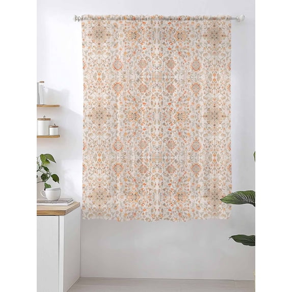 Boho Retro Sheer Curtains 63 Inch Long 1 Panel Tribal Style Flowers ...