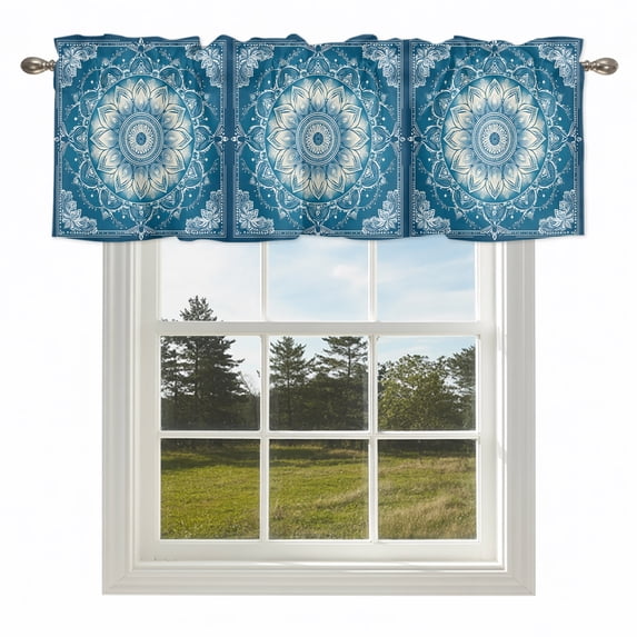 Boho Retro Tribal Blue Floral Valances for Windows Abstract Ethnic ...