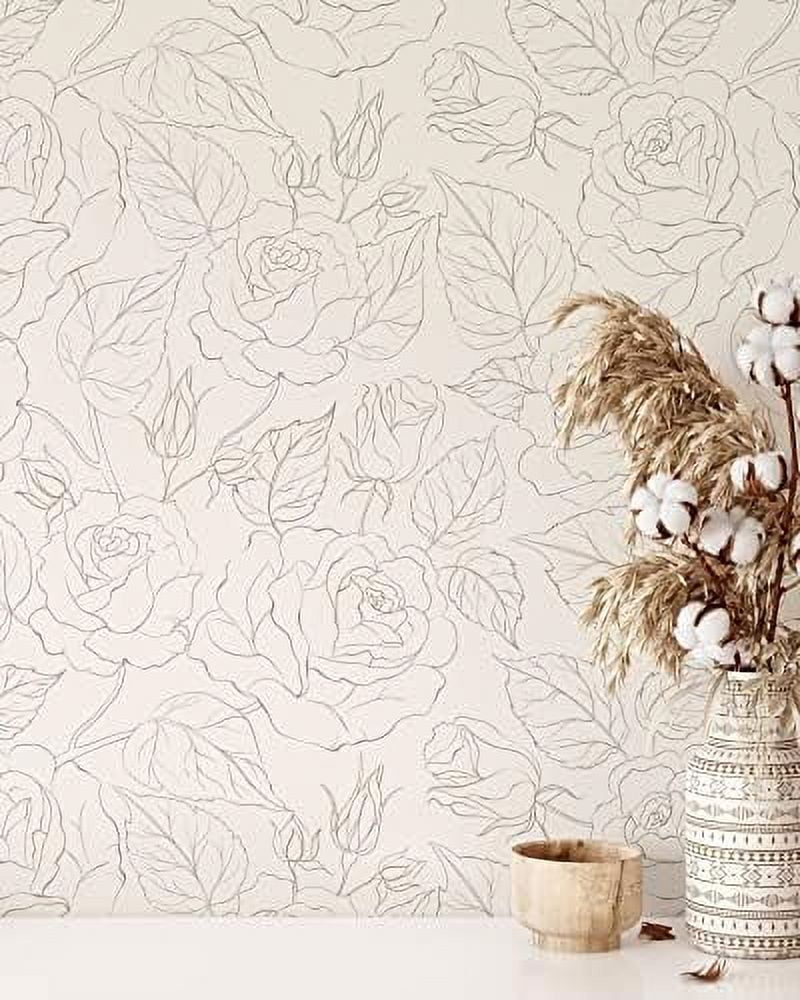 Boho Roses Removable Self-Adhesive Minimalistic Wallpaper | Floral Peel ...