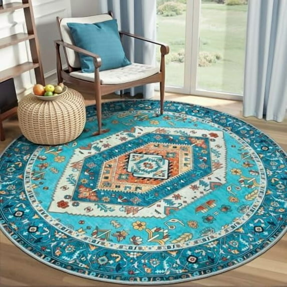 Boho Round Area Rug, 4ft Washable Non-Slip Circle Rug, Ultra Soft ...