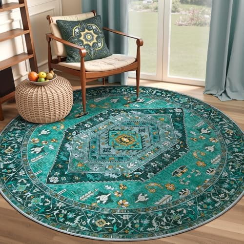 Boho Round Area Rug, 4ft Washable Non-Slip Circle Rug, Ultra Soft ...