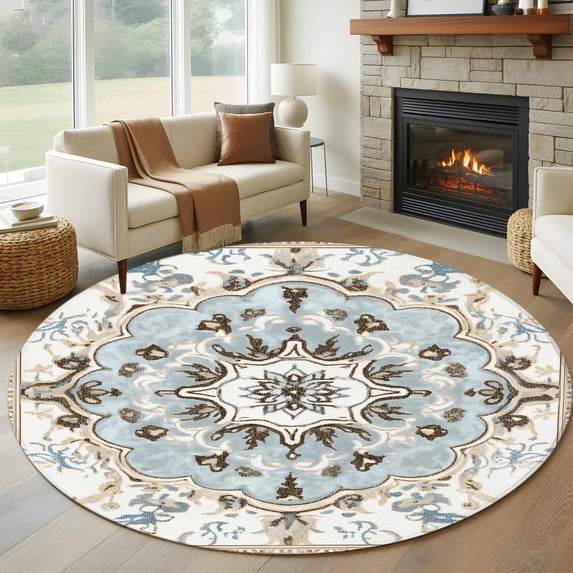Boho Round Area Rug 5 FT, Non Slip Bedroom Rugs, Ethnic Aztec Southwest ...