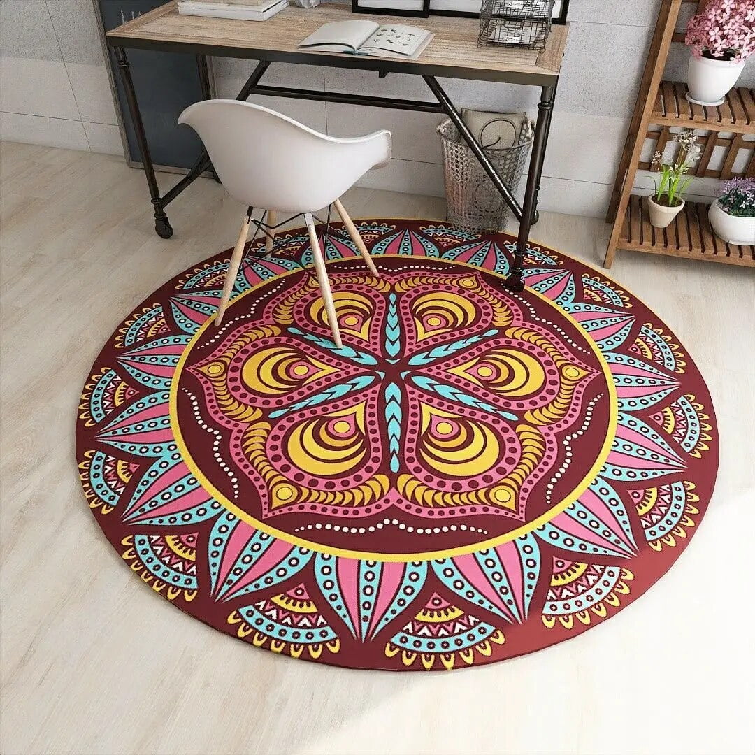 Boho Round Carpet Luxury Retro Computer Chair Floor Mats Persian ...