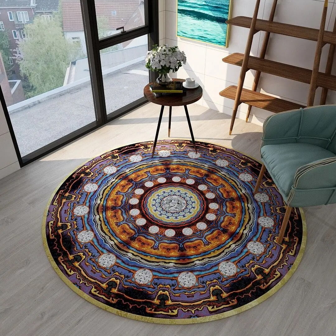 Boho Round Carpet Luxury Retro Computer Chair Floor Mats Persian ...