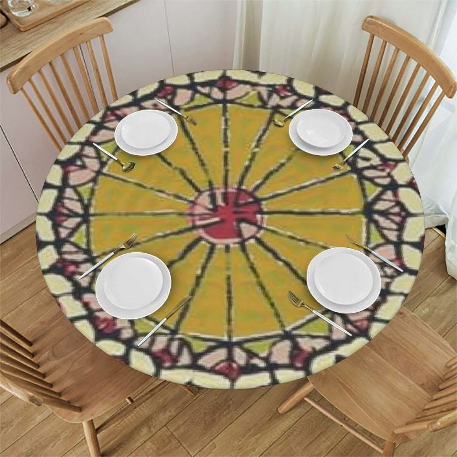 Boho Round Fitted Polyester Tablecloth, Art Colorful Flowers Elastic ...