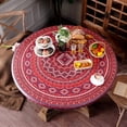 Boho Round Fitted Tablecloth with Elastic Waterproof Oli Proof Table ...