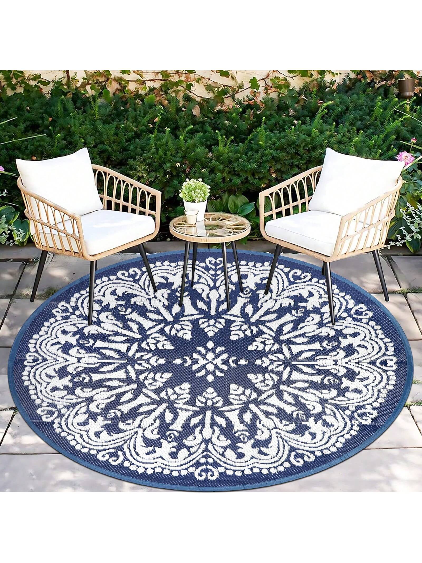 Boho Round Outdoor Rug For Patios,Lightweight Waterproof Reversible ...