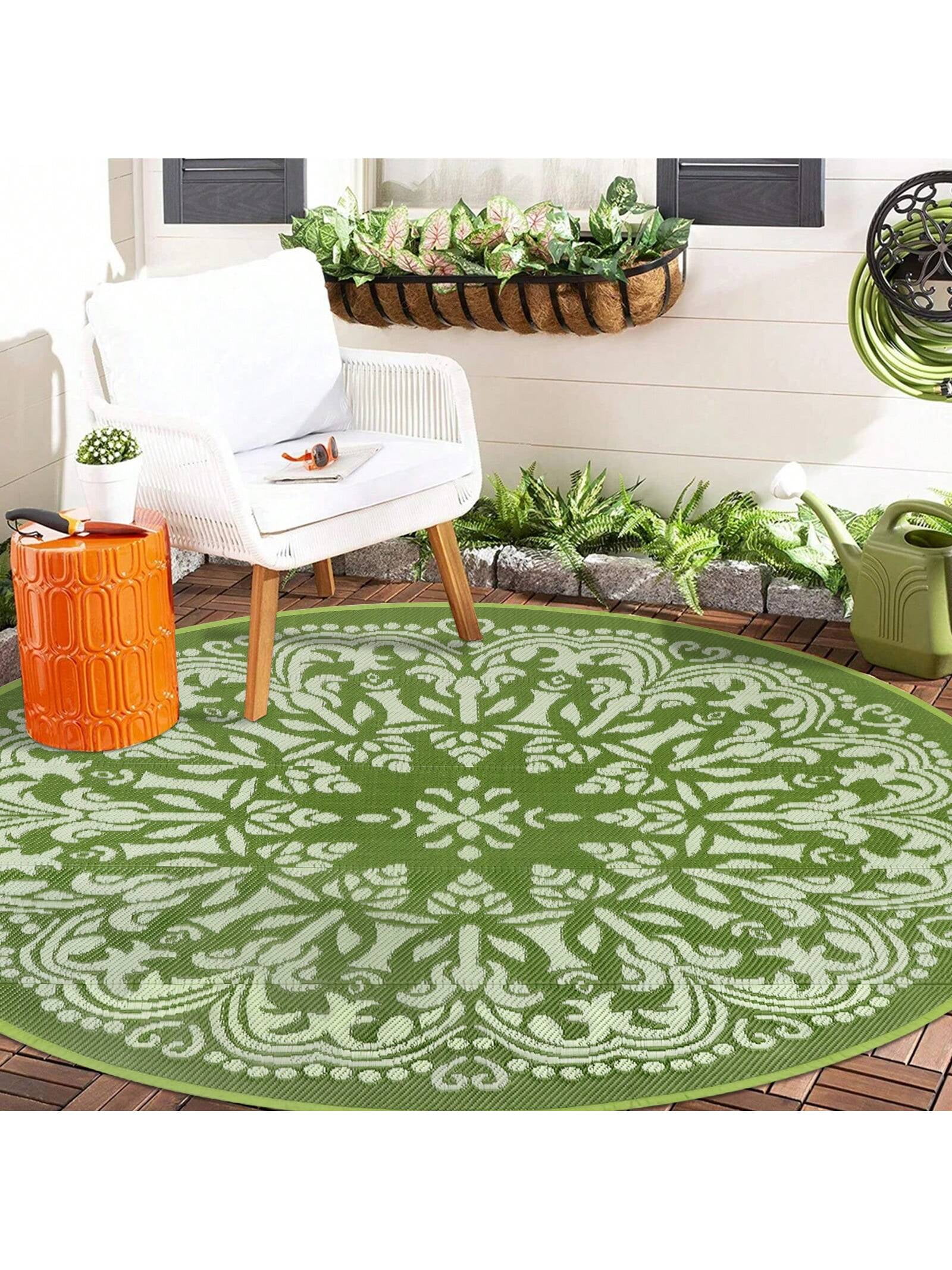 Boho Round Outdoor Rug For Patios,Lightweight Waterproof Reversible ...