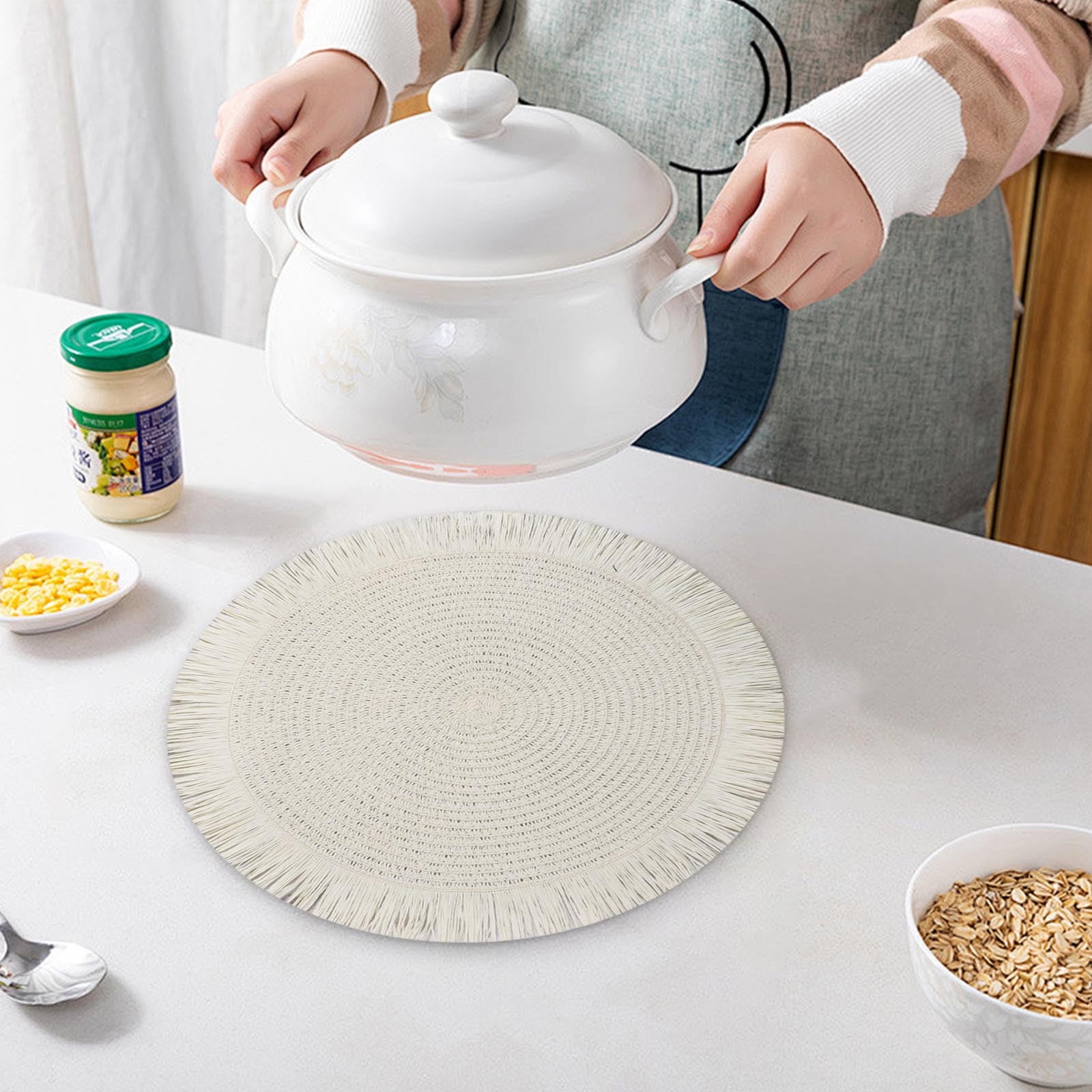 Boho Round Paper Placemats 38cm, Rustic Woven Fade-Safe Tablemats ...