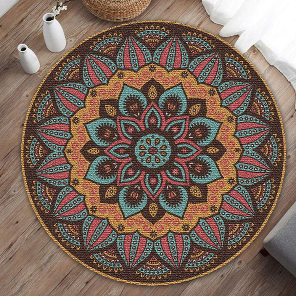 Boho Round Rug,Non-Slip Rug Washable Round Bathroom Rug,Throw Bedroom ...
