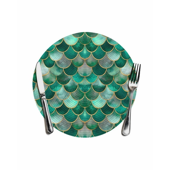 Boho Round Table Placemats 1 pc, Scallop Pattern Washable Woven Place ...