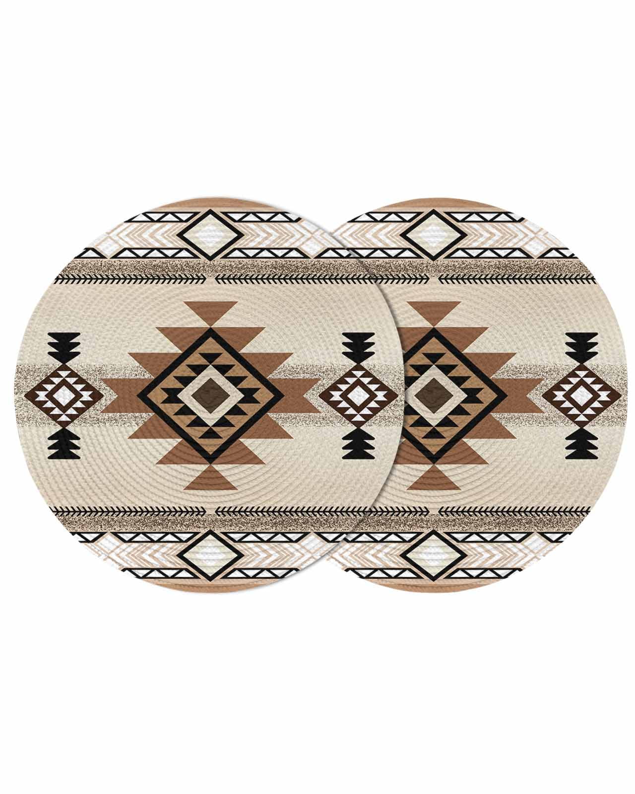 Boho Round Table Placemats set of 2, Southwest Aztec Pattern Washable ...