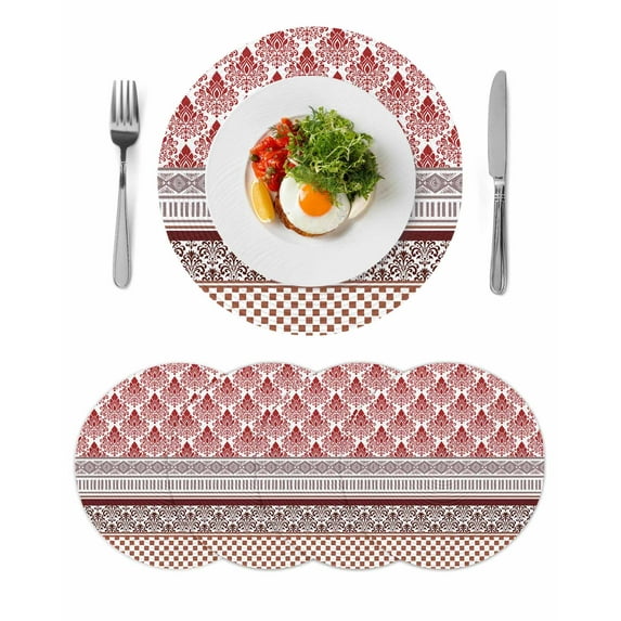Boho Round Table Placemats set of 4, Geometric Stripes Damask Washable ...