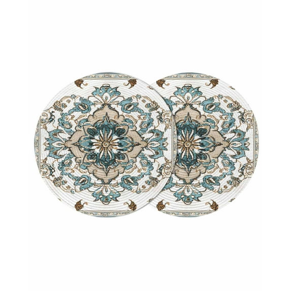 Boho Round Table Placemats set of 2, Retro Pattern Washable Woven Place ...