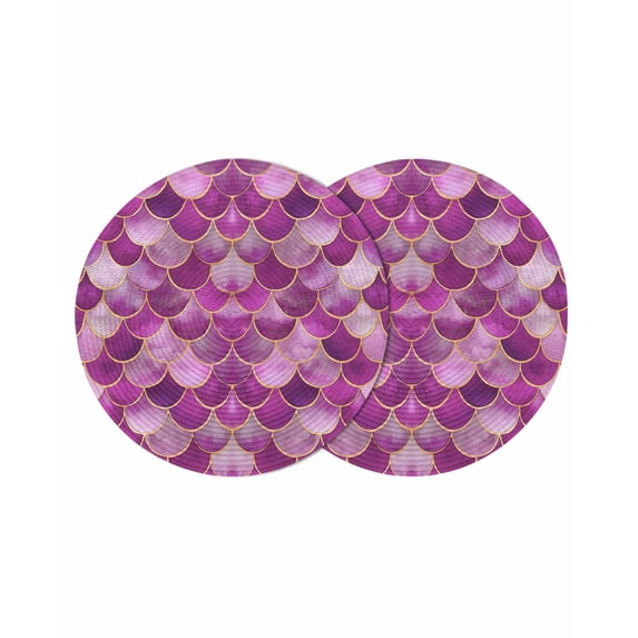 Boho Round Table Placemats set of 2, Scallop Pattern Washable Woven ...