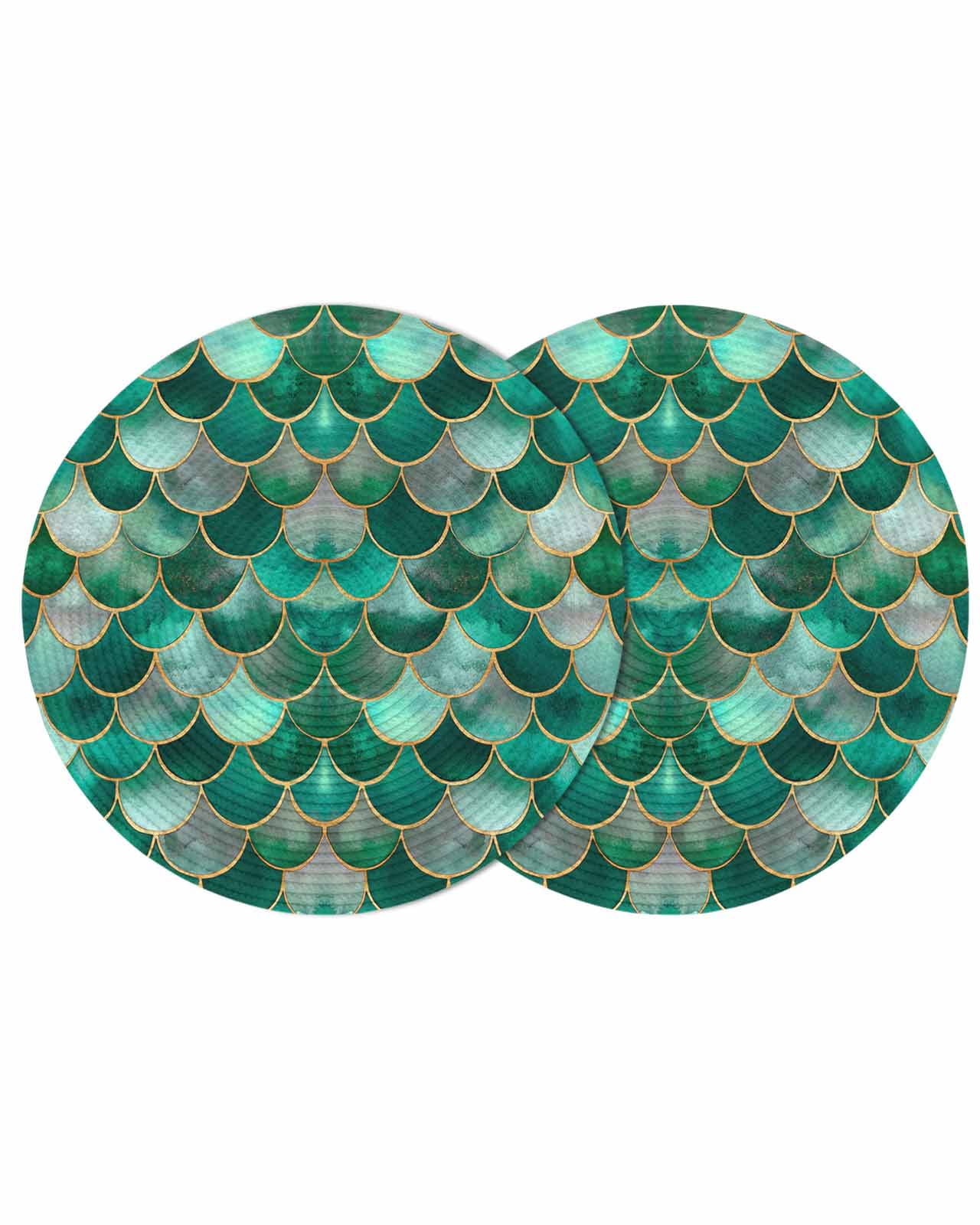 Boho Round Table Placemats set of 2, Scallop Pattern Washable Woven ...