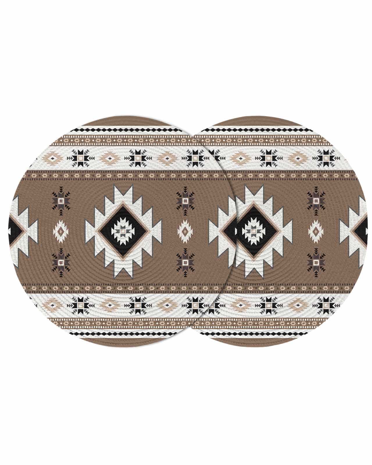Boho Round Table Placemats set of 2, Southwest Aztec Pattern Washable ...