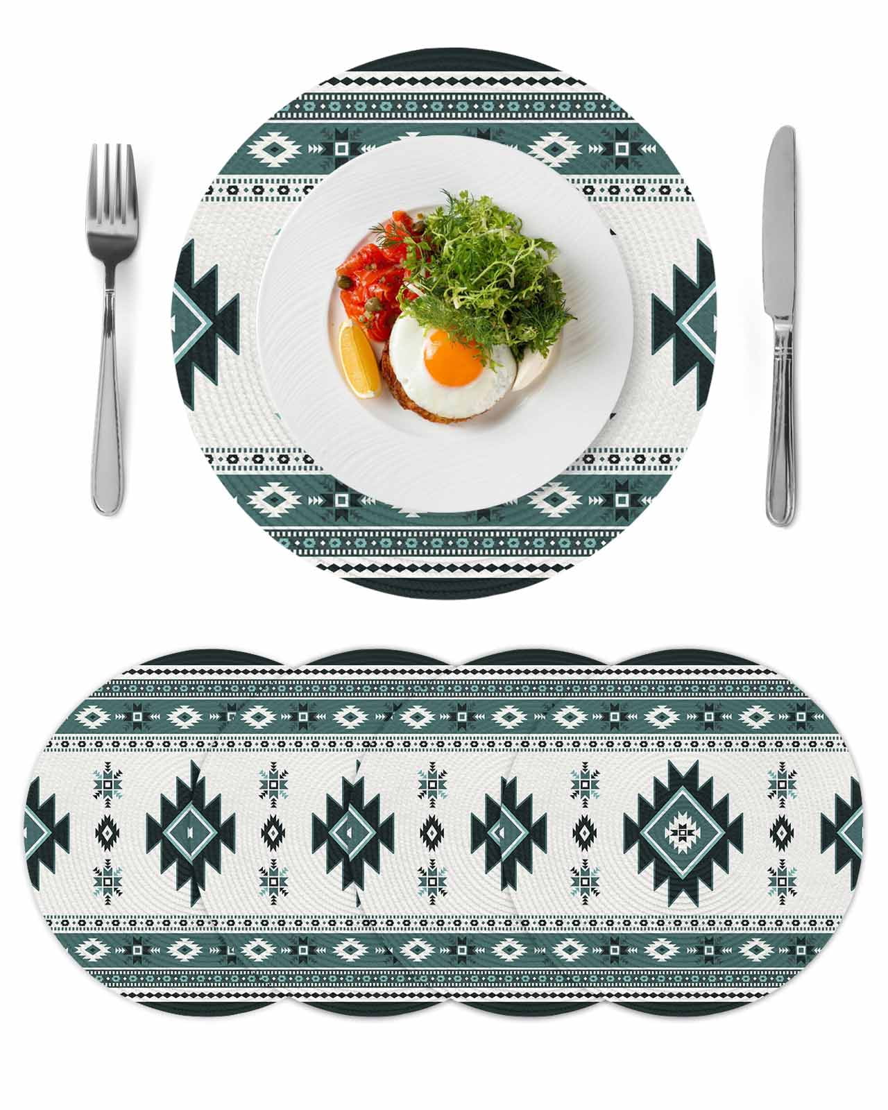Boho Round Table Placemats set of 4, Southwest Aztec Pattern Washable ...