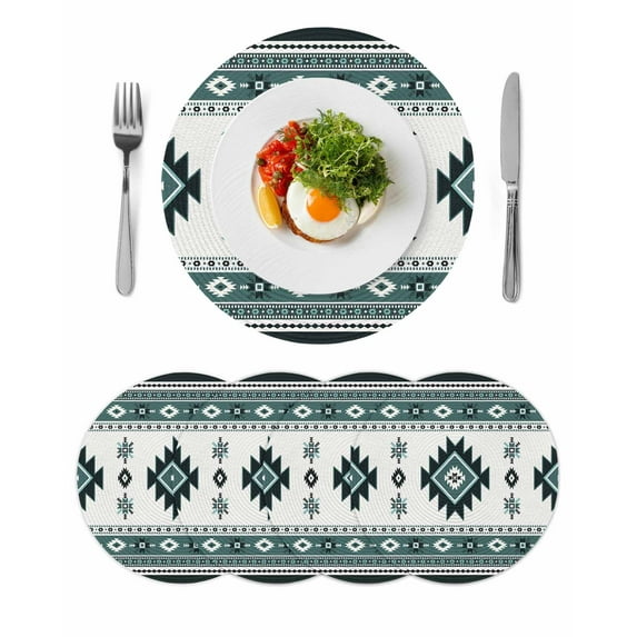 Boho Round Table Placemats set of 4, Southwest Aztec Pattern Washable ...