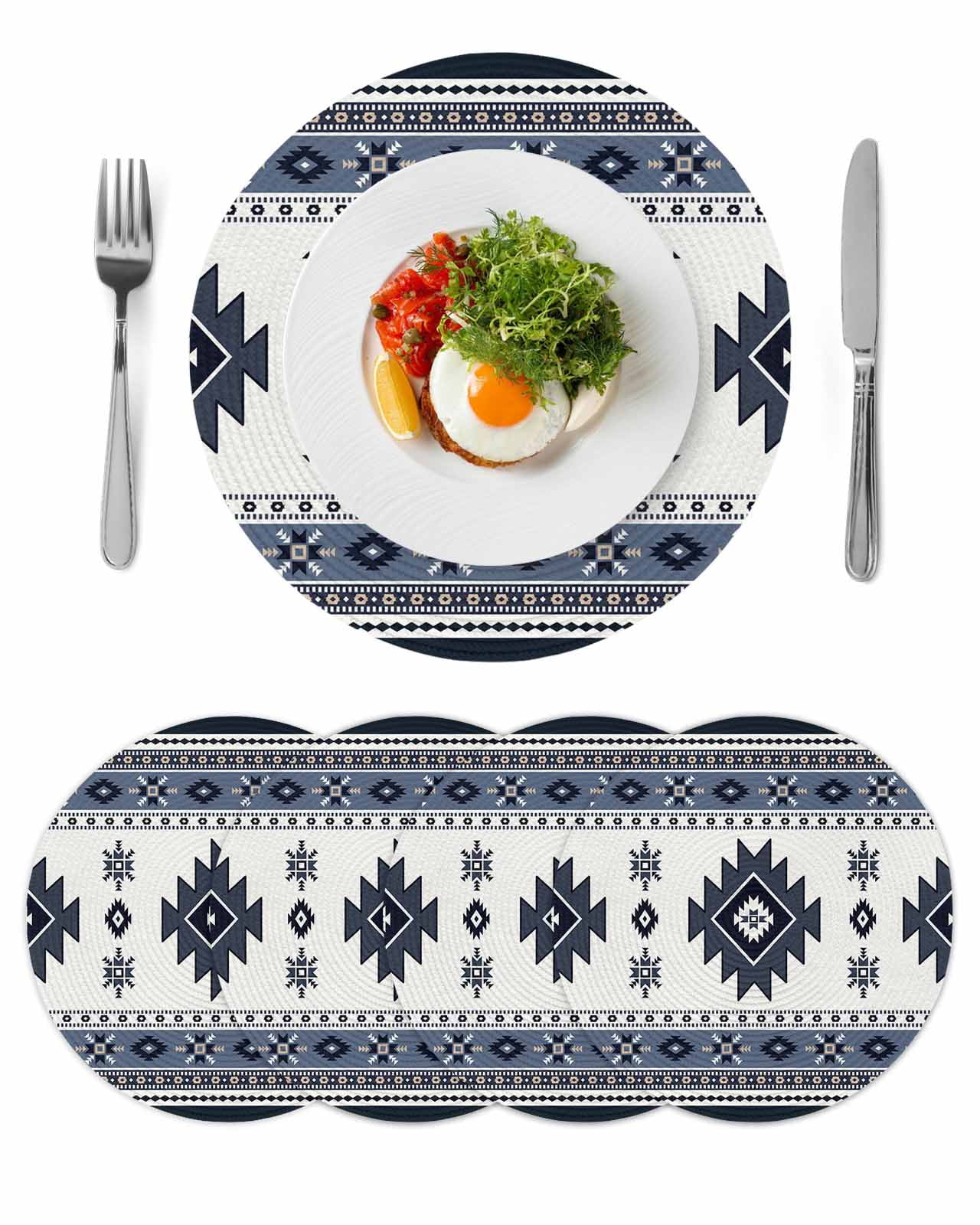 Boho Round Table Placemats set of 4, Southwest Aztec Pattern Washable ...