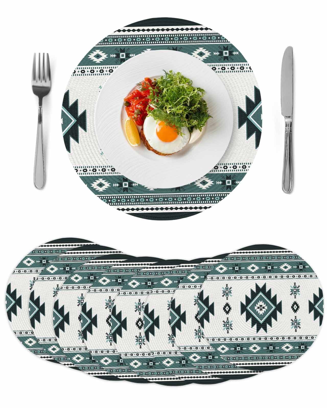 Boho Round Table Placemats set of 8, Southwest Aztec Pattern Washable ...