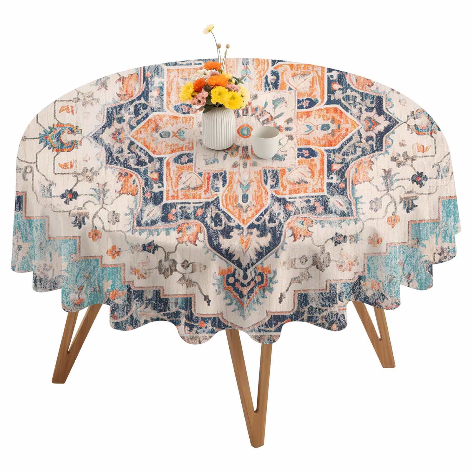 Boho Round Tablecloth 60 inches Vintage Medallion Damask Floral ...