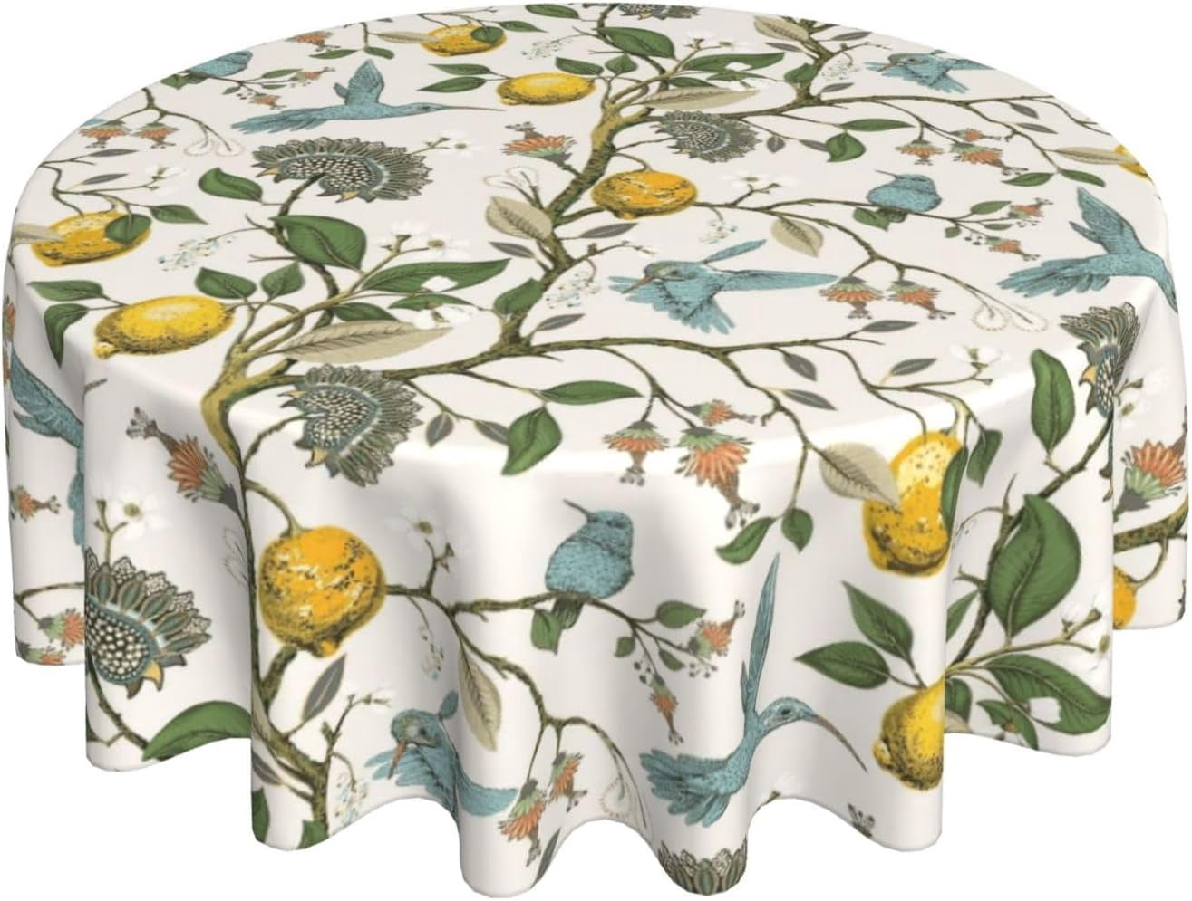 Boho Round Tablecloth 70 Inch Chinoiserie Vintage Lemon Floral Bird ...