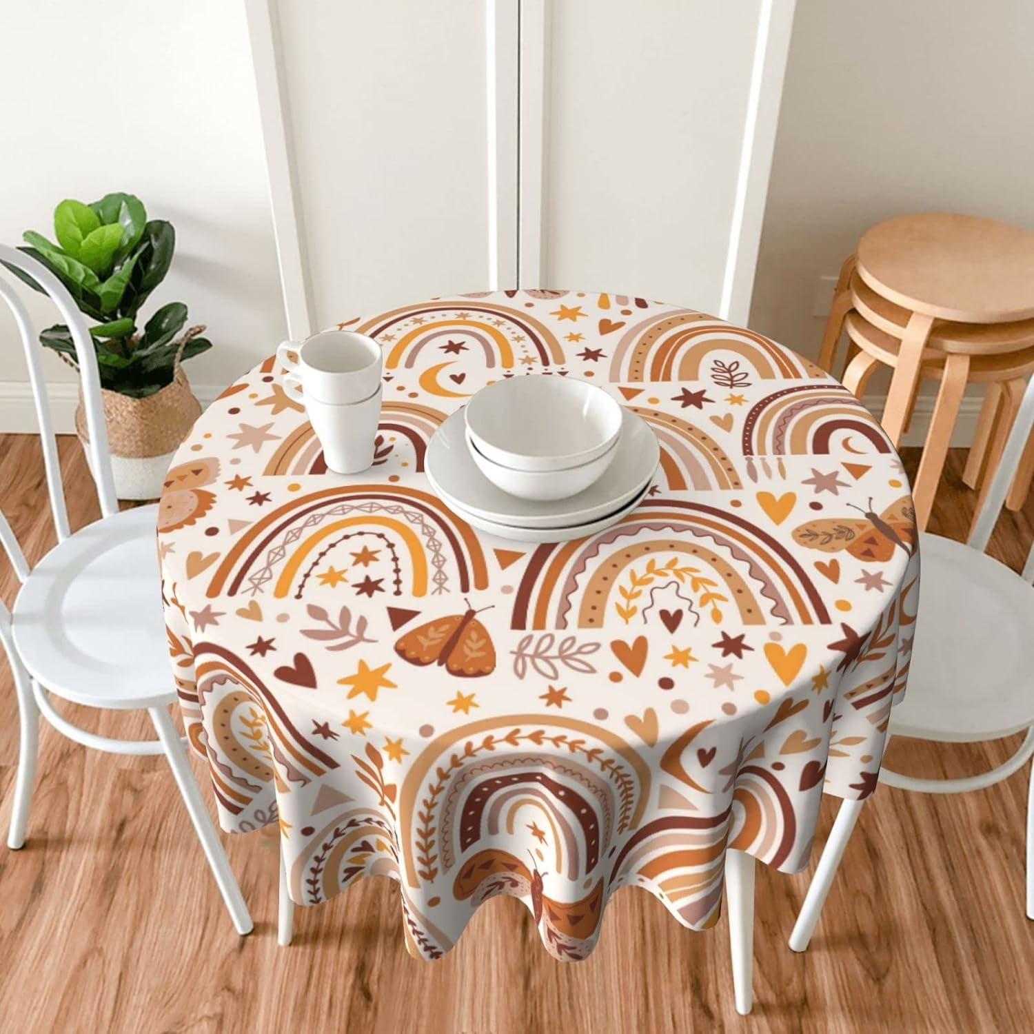 Boho Round Tablecloth,Boho Party Tablecloths for Rainbow Birthday Party ...