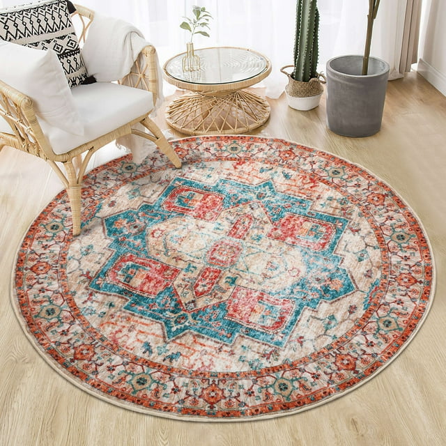 Round Rug,4ft Non-Slip Washable Round Carpet,Super Soft Shaggy Area ...