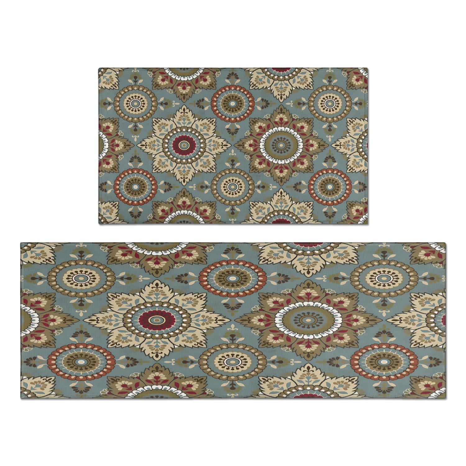 Boho Rug Set Non-Skid Washable Kitchen Mat Vintage Floral Runner ...