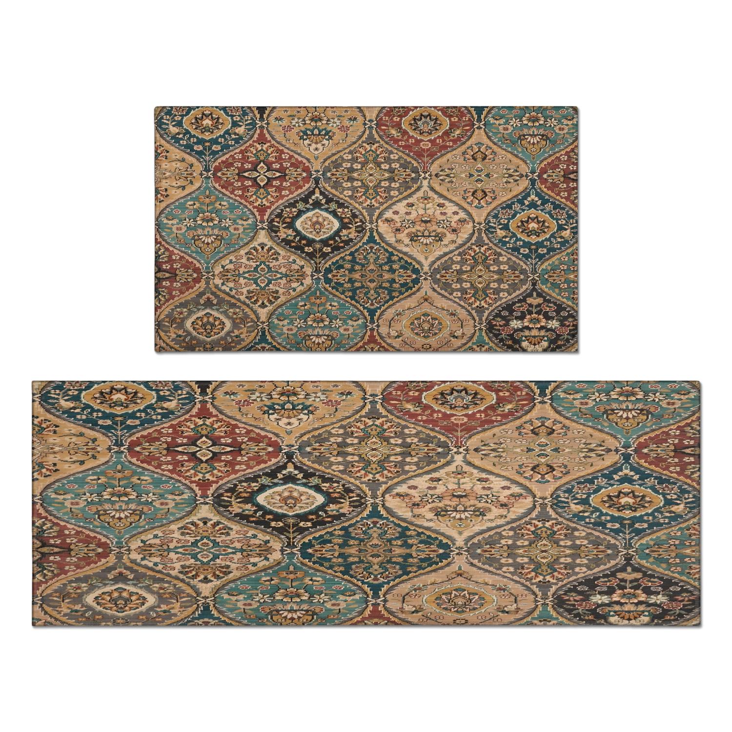 Boho Rug Set Non-Skid & Washable Kitchen Runner Mat Vintage Red Floral ...