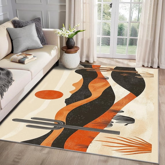 Boho Rugs for Bedroom Cactus Area Rug , Western Desert Sunset Rugs for ...