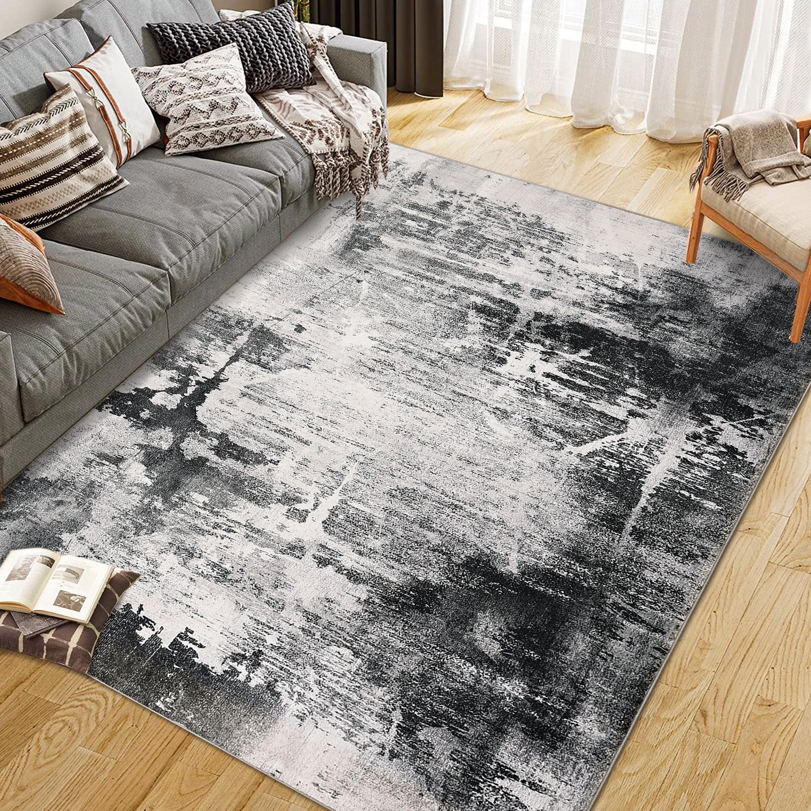 Boho Rugs Bedroom Rug, Washable Area Rug, Non-Slip Low Pile Boho Floral ...