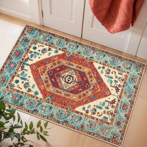 Boho Rugs for Entryway, 2x3 Orange Entryway Rug Non-Slip Washable Small ...