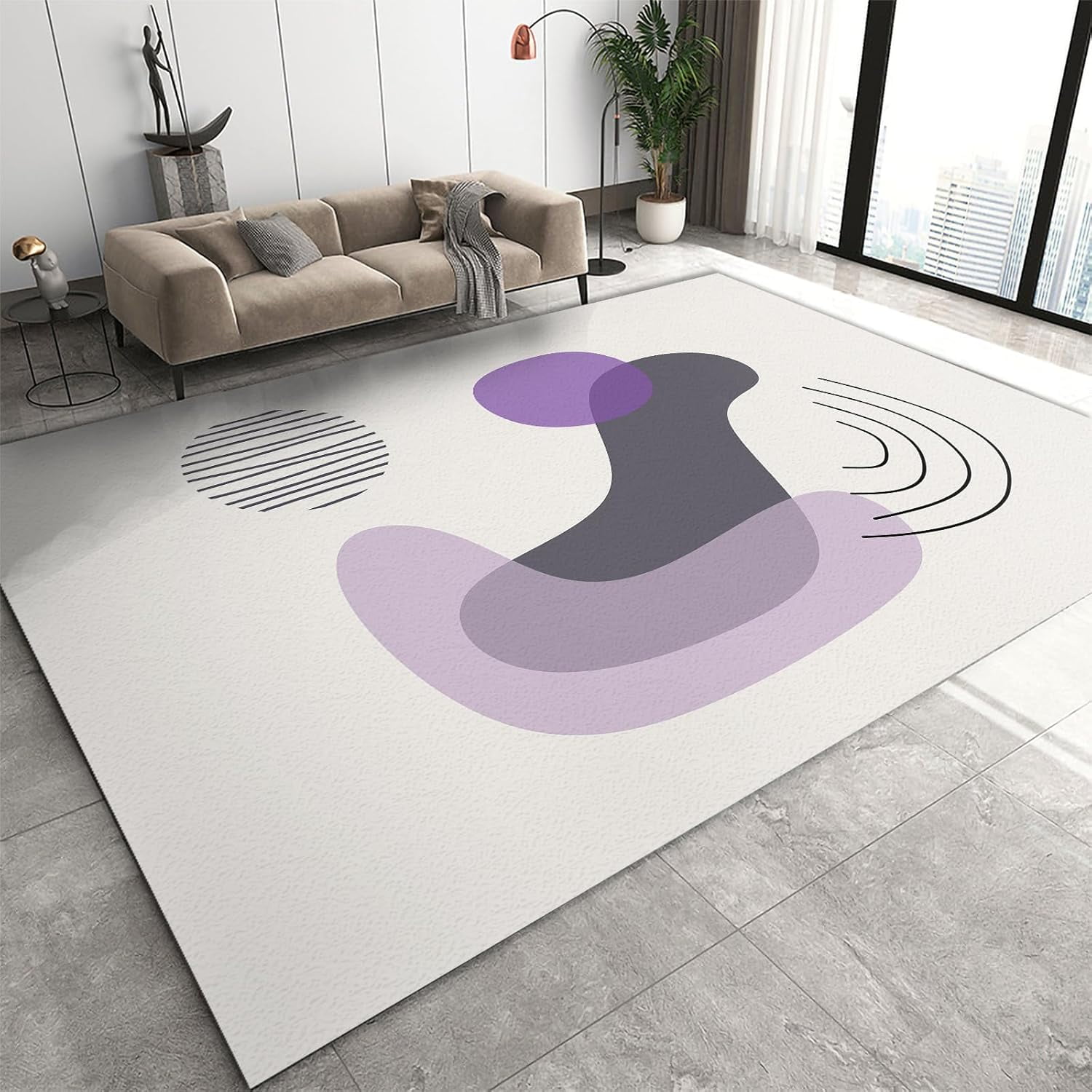 Boho Rugs, Modern Creative Black Stripes With Purple Grey Irregular ...