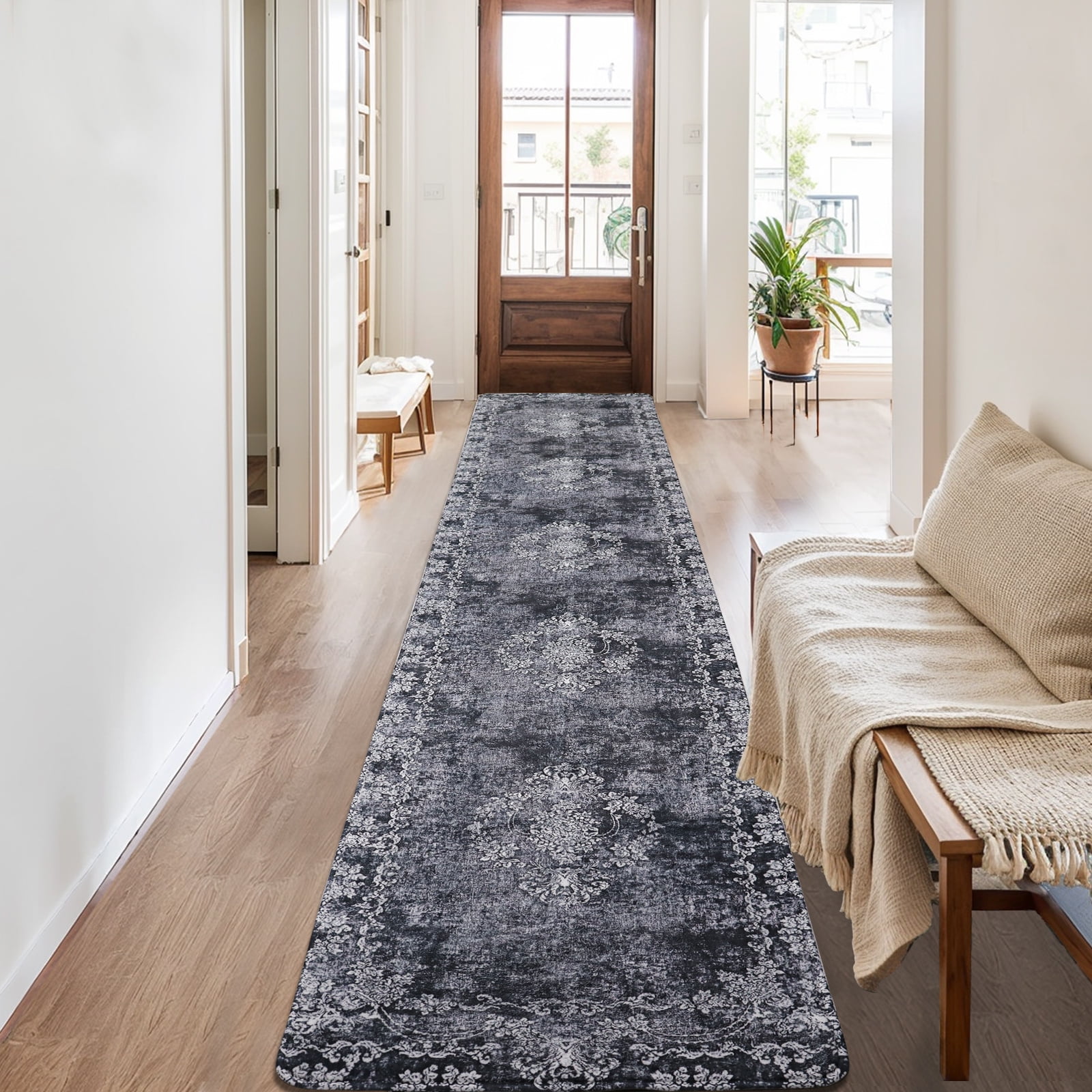 Boho 10ft Runner Rug - Non-Slip, Washable, Ideal for Kitchen, Hallway ...