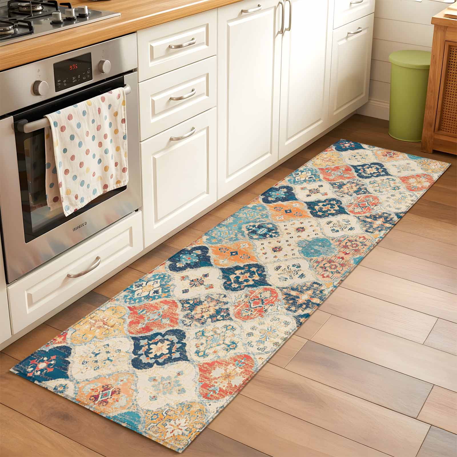 Boho Runner Rugs 2x6 ft Vintage Orange Blue Abstract Ethnic Flower ...