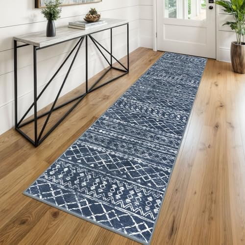 Boho Runners for Hallways 2x8 Navy Blue Moroccan Washable Runner Rug ...