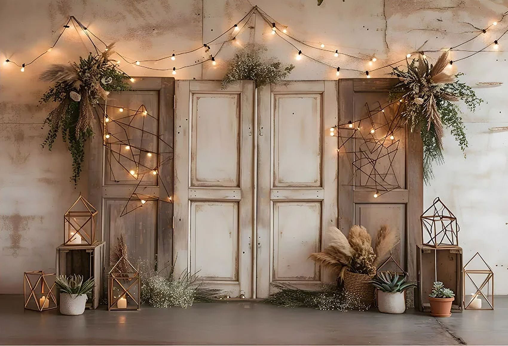 Boho Rustic Door Green Plants Kids Birthday Party Maternity Portrait r ...