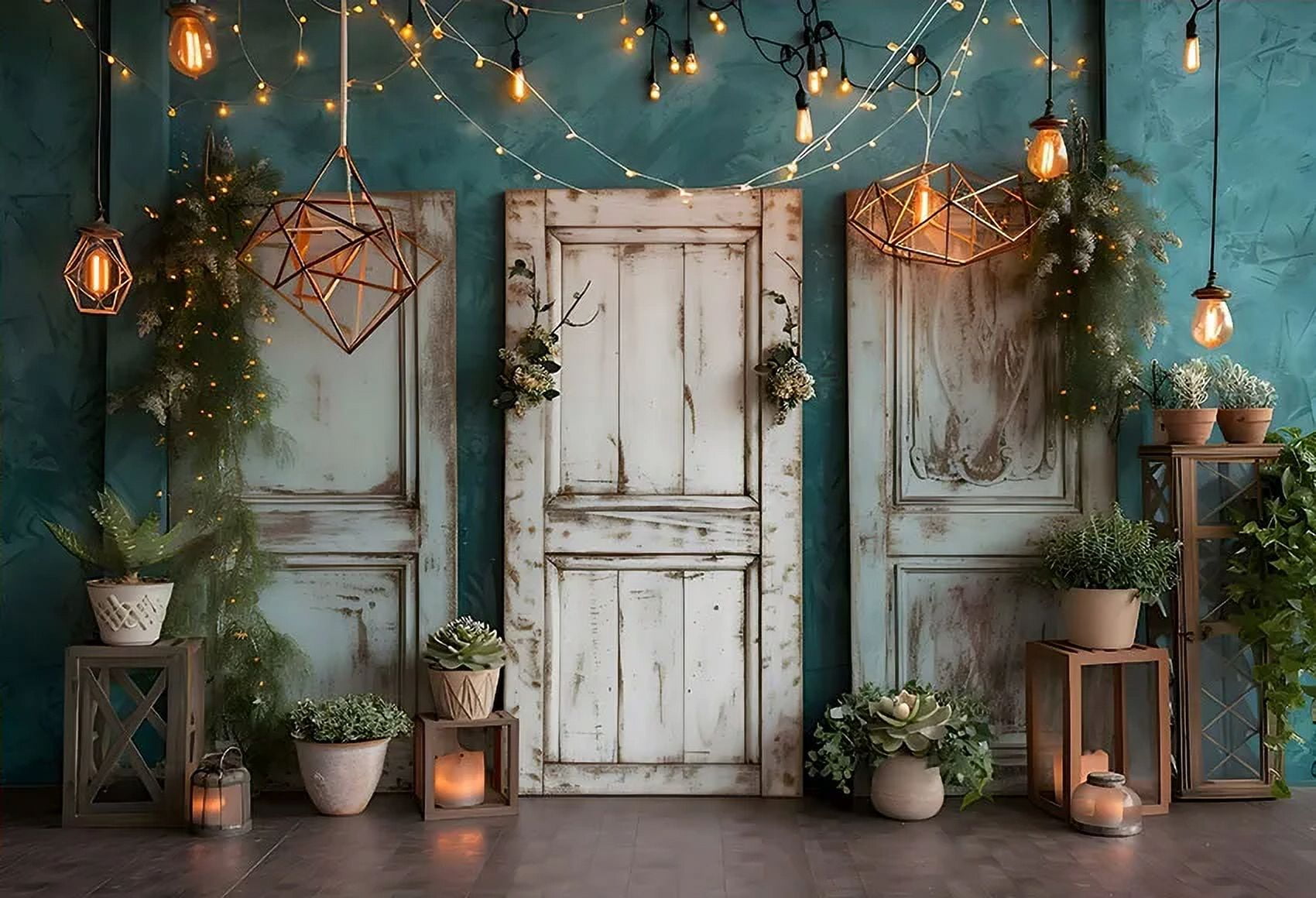 Boho Rustic Door Green Plants Kids Birthday Party Maternity Portrait r ...
