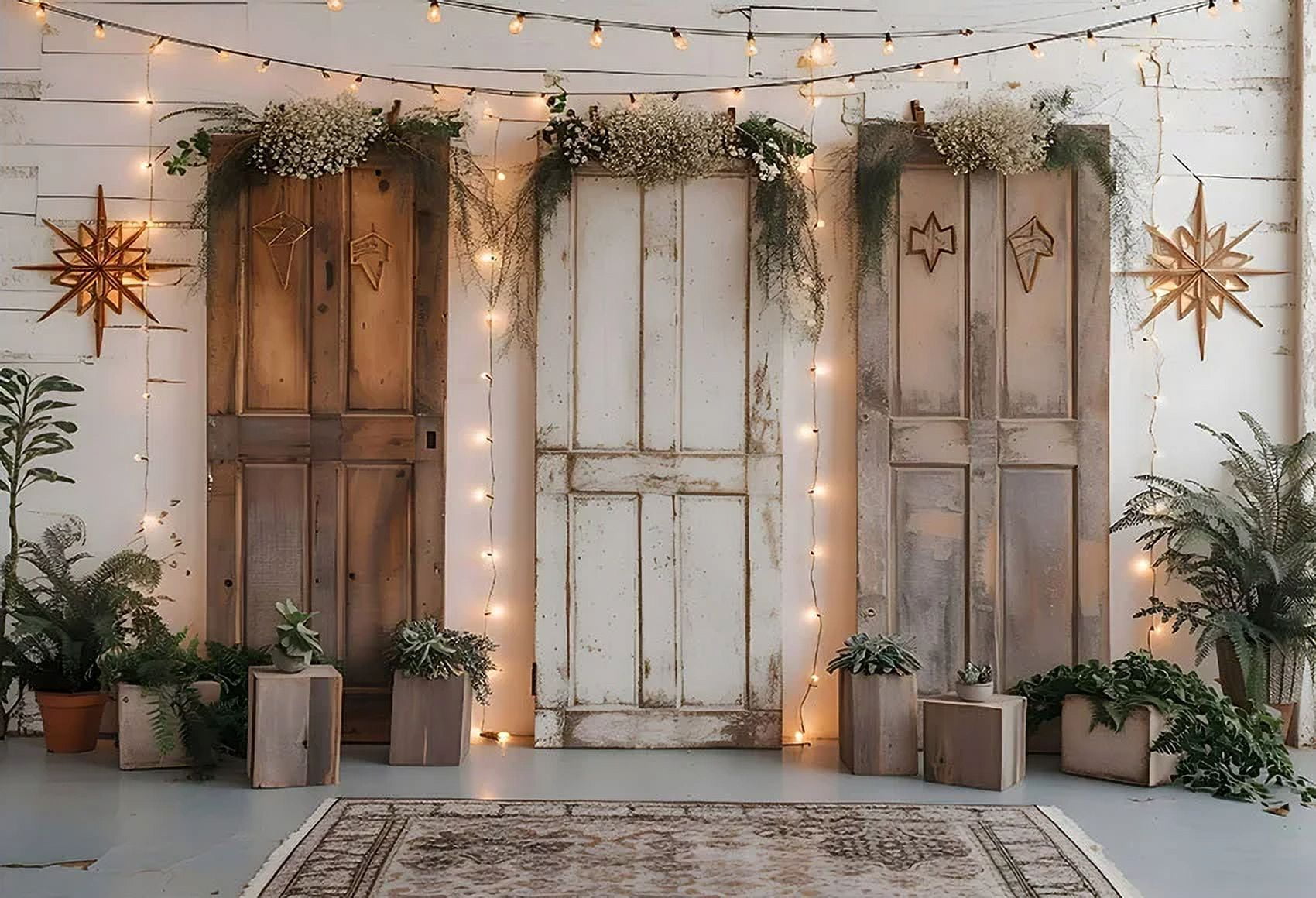 Boho Rustic Door Green Plants Kids Birthday Party Maternity Portrait r ...
