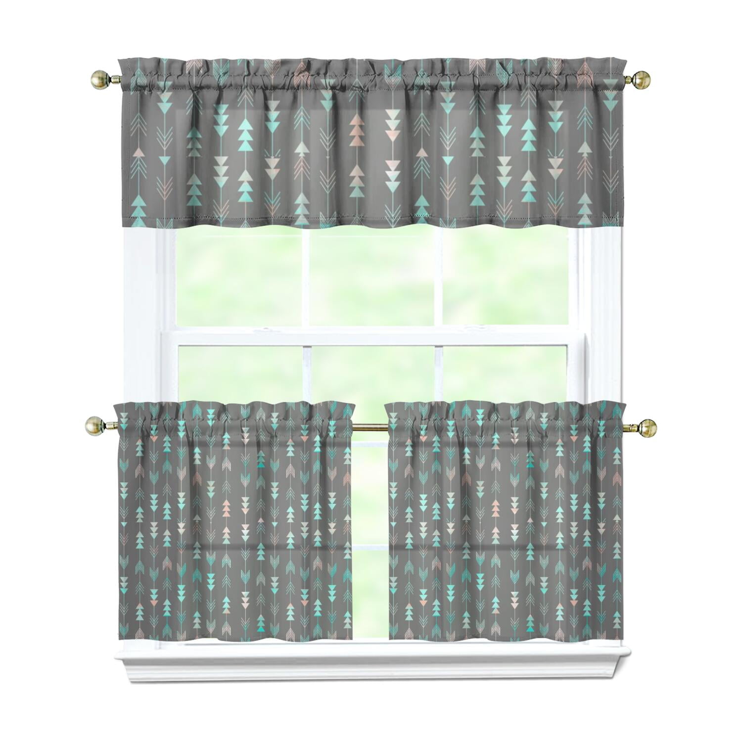 Boho Rustic Kitchen Curtains Set 3-Piece Nordic Style Tier and Valance ...